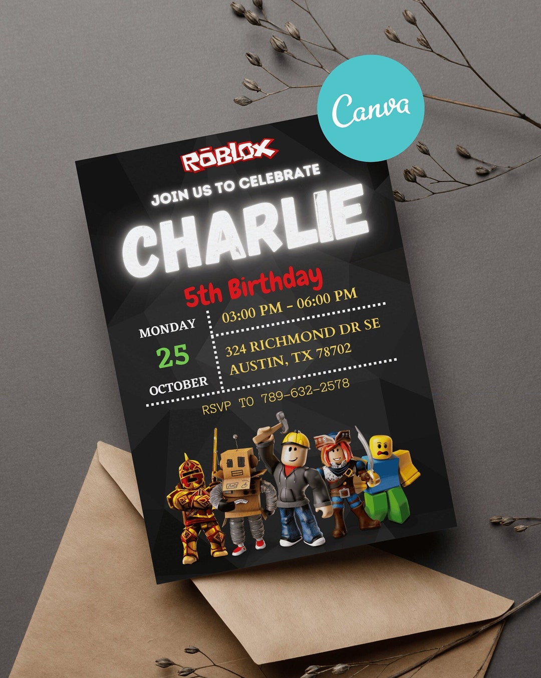 Roblox Birthday Invitation, Roblox Game Party, Roblox Invitation, Kids ...