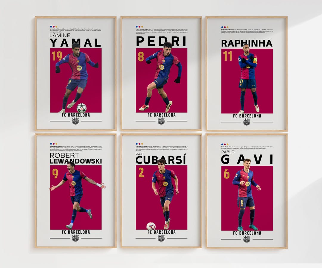 FC Barcelona Poster Bundle Set of 6, Lamine Yamal, Robert Lewandowski ...