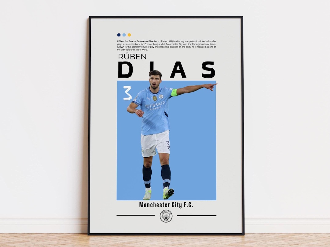 Ruben Dias Poster, Manchester City FC Poster, Ruben Dias Print, Sports ...