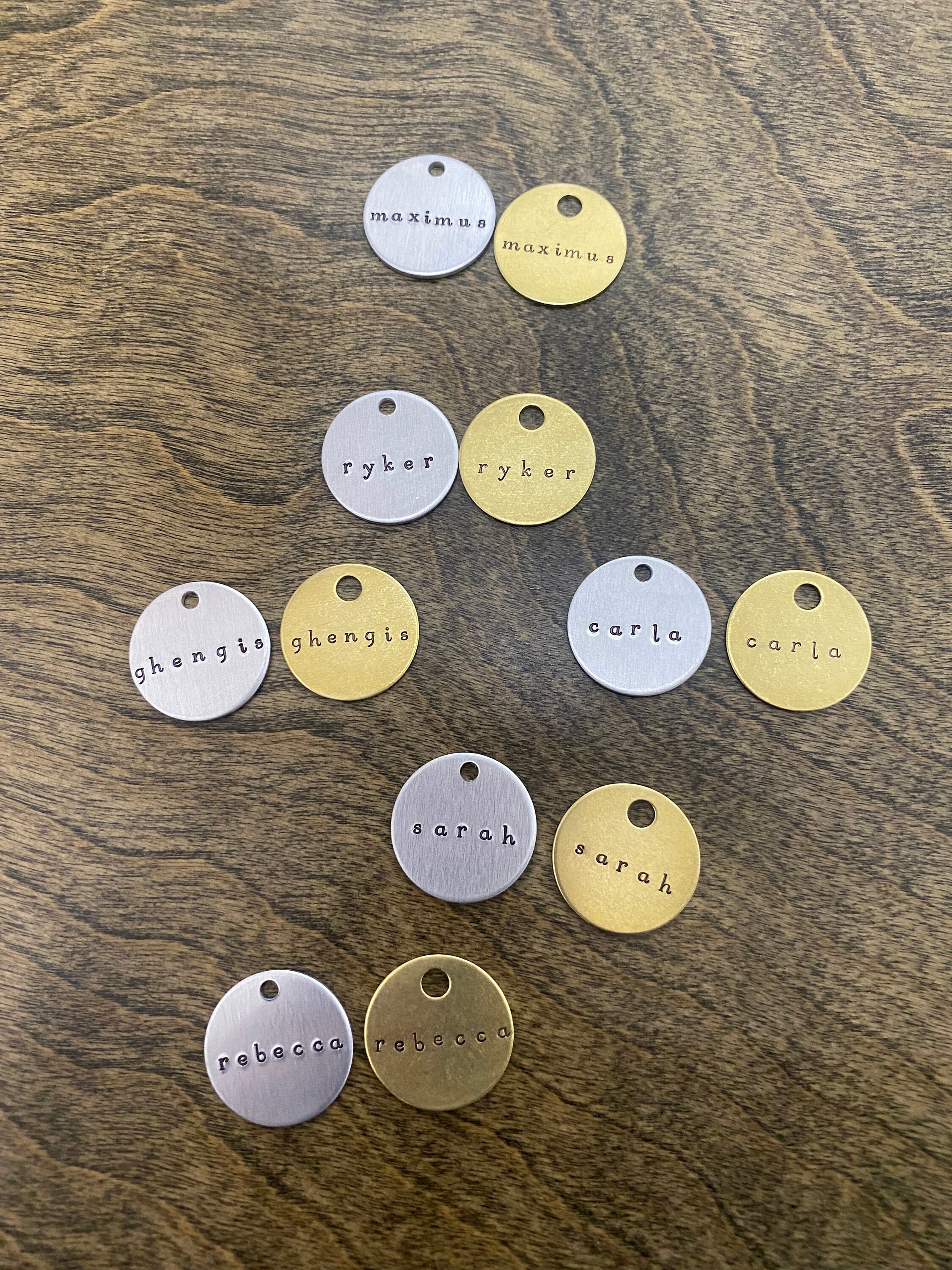 Name Tags | Hand Stamped | Individual Name Labes | Brass or Aluminum ...