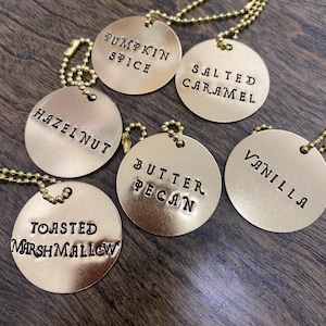 Custom Whiskey Tags | Gold Colored Brass Liquor Markers | Hand Stamped ...