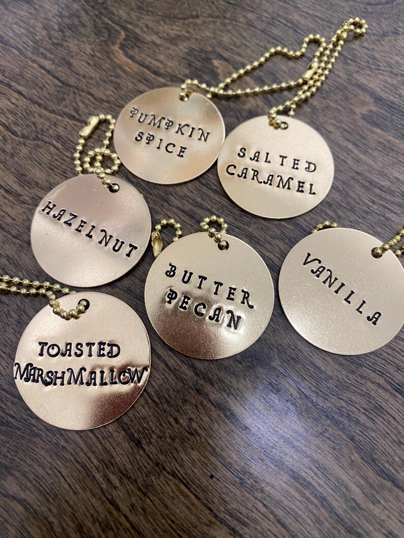 Custom Whiskey Tags | Gold Colored Brass Liquor Markers | Hand Stamped ...