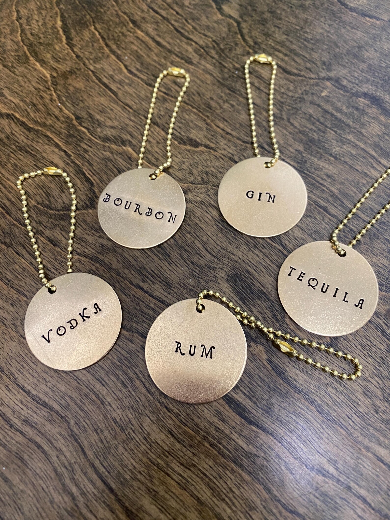 Custom Whiskey Tags | Gold Colored Brass Liquor Markers | Hand Stamped ...