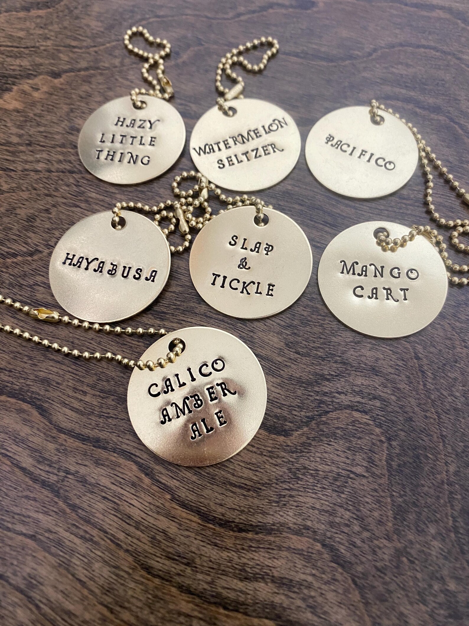 Custom Whiskey Tags | Gold Colored Brass Liquor Markers | Hand Stamped ...
