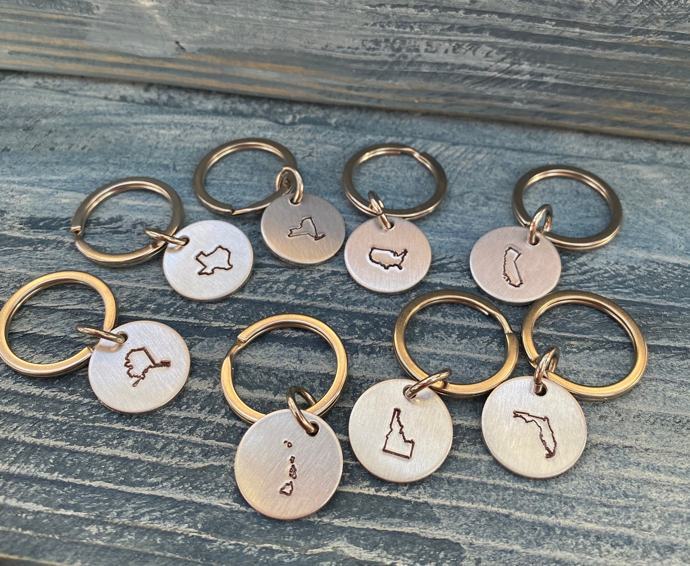 Customizable USA State Shape Outlines Keychain Hand-stamped - Etsy