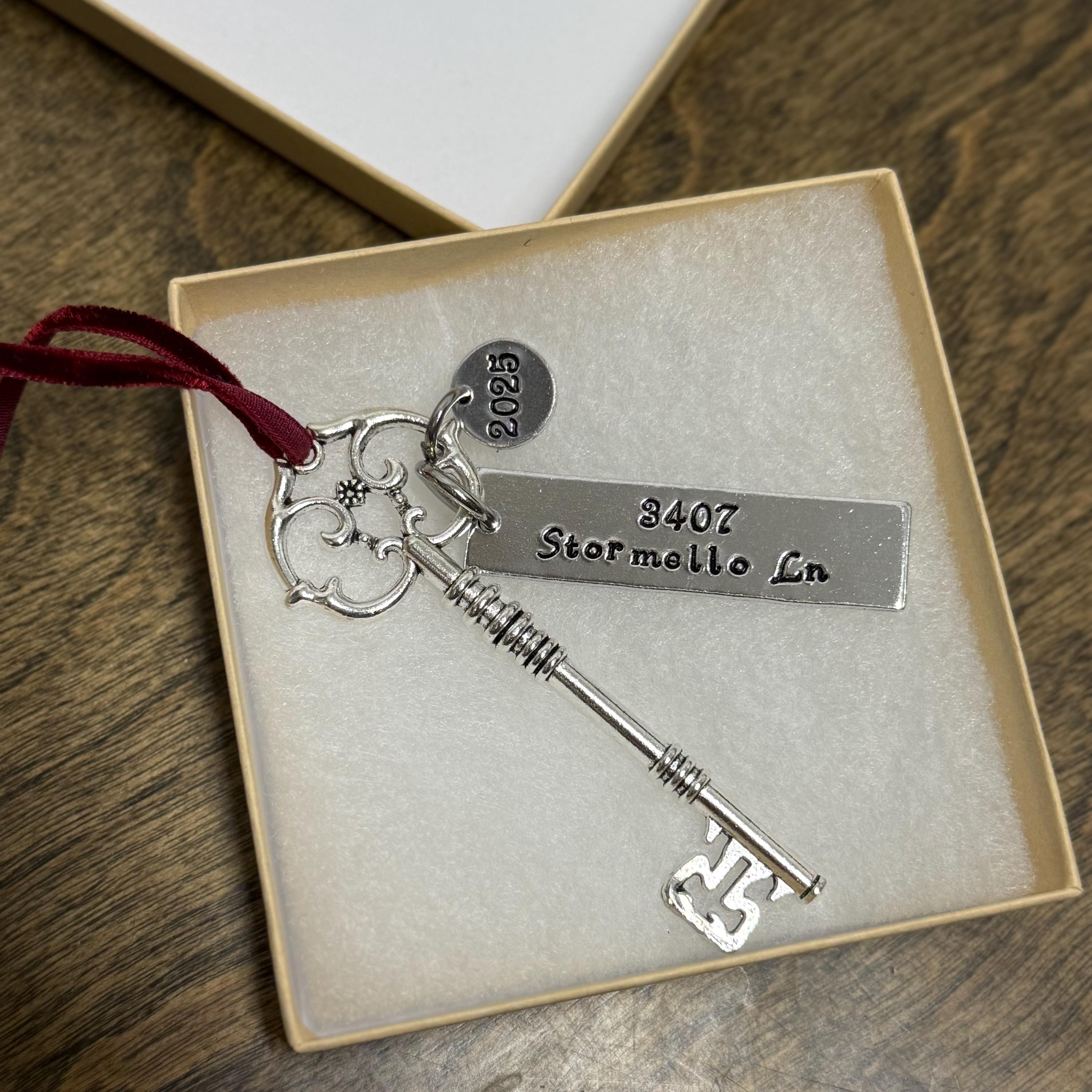 Custom Address Ornament - New Home Silver Key Gift - Personalizable ...