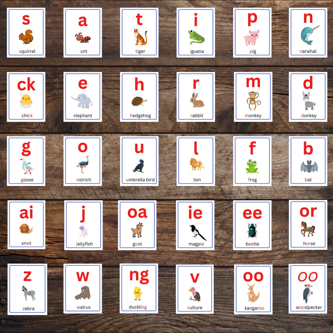 A Full Set of 42 Animal Phonics Sounds Including Recommended Teaching ...