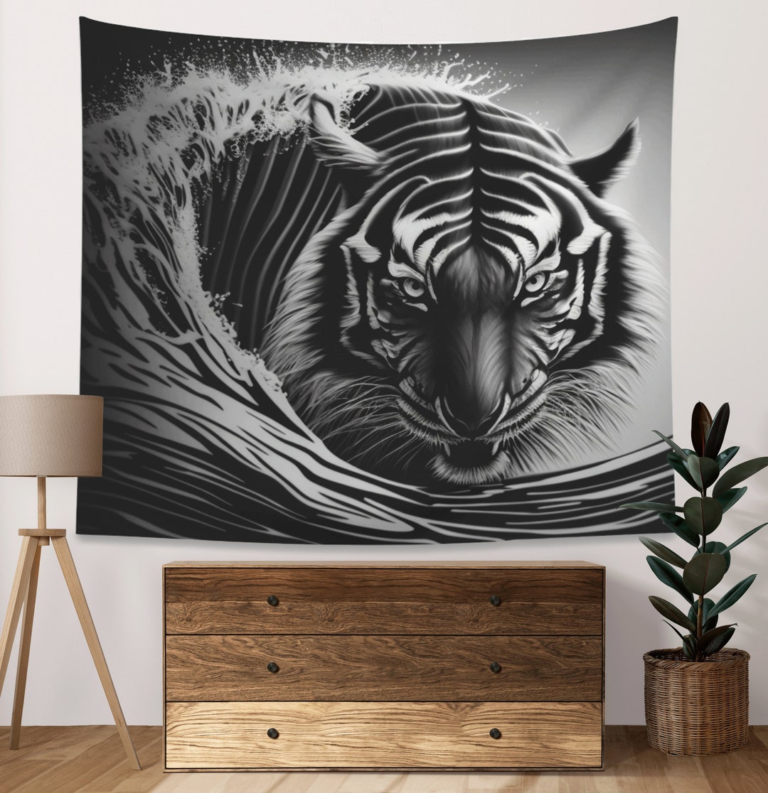 Tiger Tapestry Tiger Wall Hanging Wave Tapestry Animal - Etsy