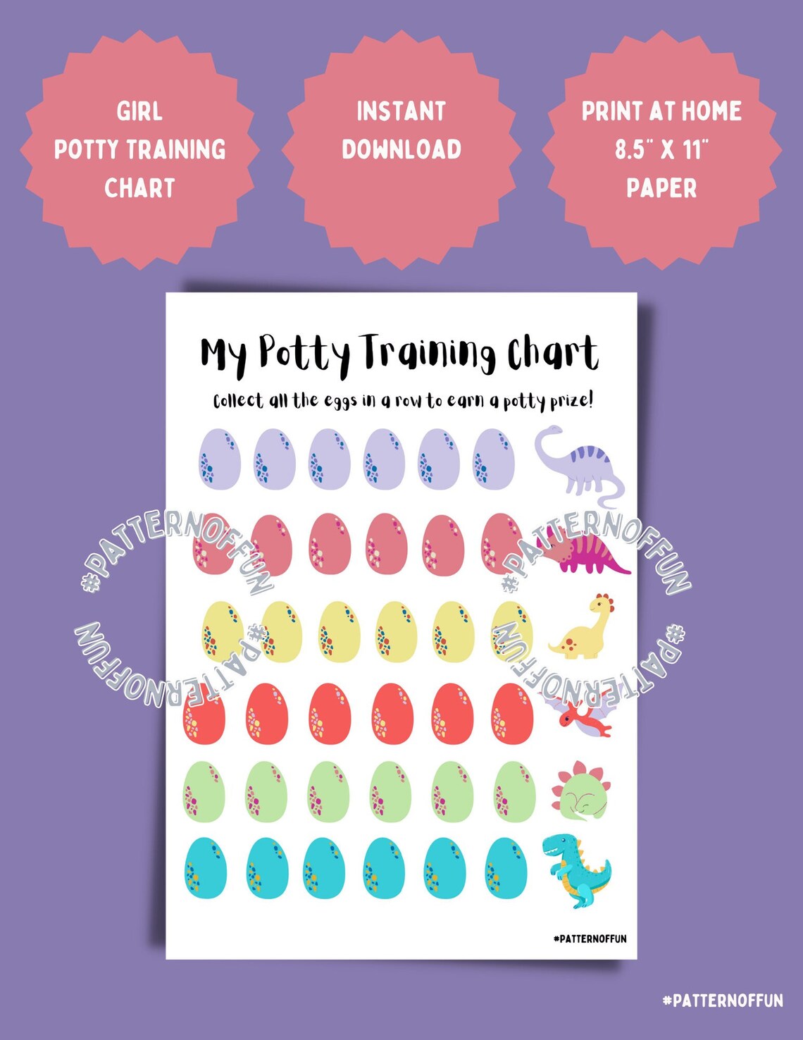 Girl Potting Training Reward Chart, Dinosaur Potty Chart, Printable ...