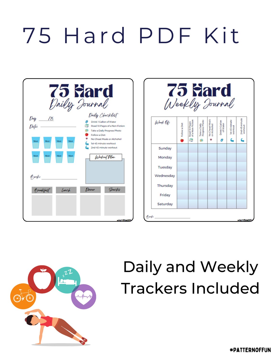 75 Hard Challenge Printable 75 Day Hard Challenge Template Workout Plan ...