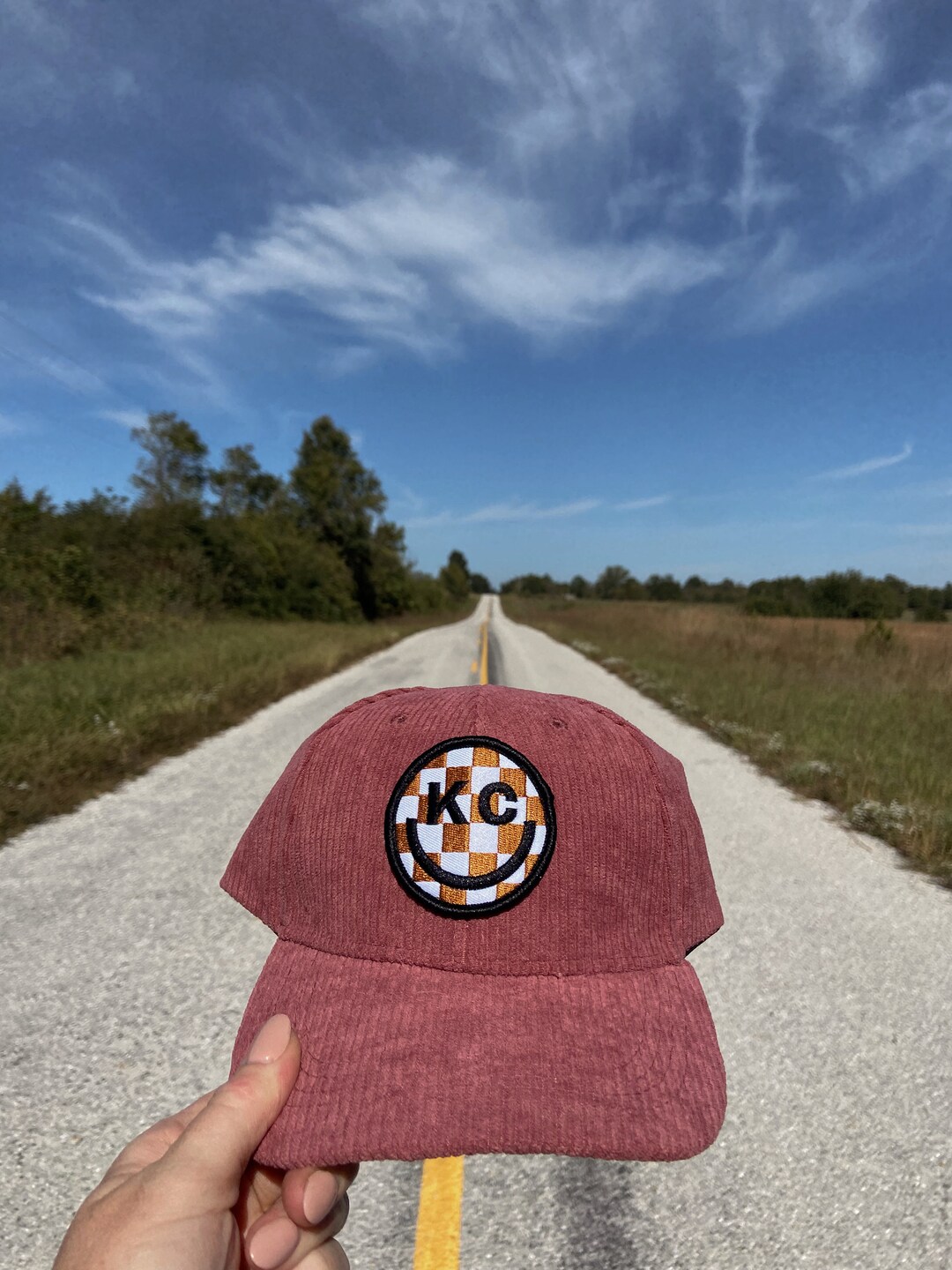 KC Smiley Checkerboard Patch Corduroy baseball Style Hat - Etsy