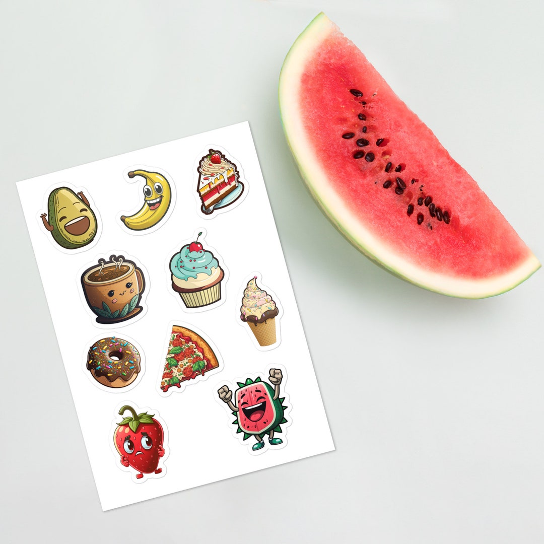 Foodie Fun: 10 Adorable Cartoon Food Stickers for Your Everyday Items ...
