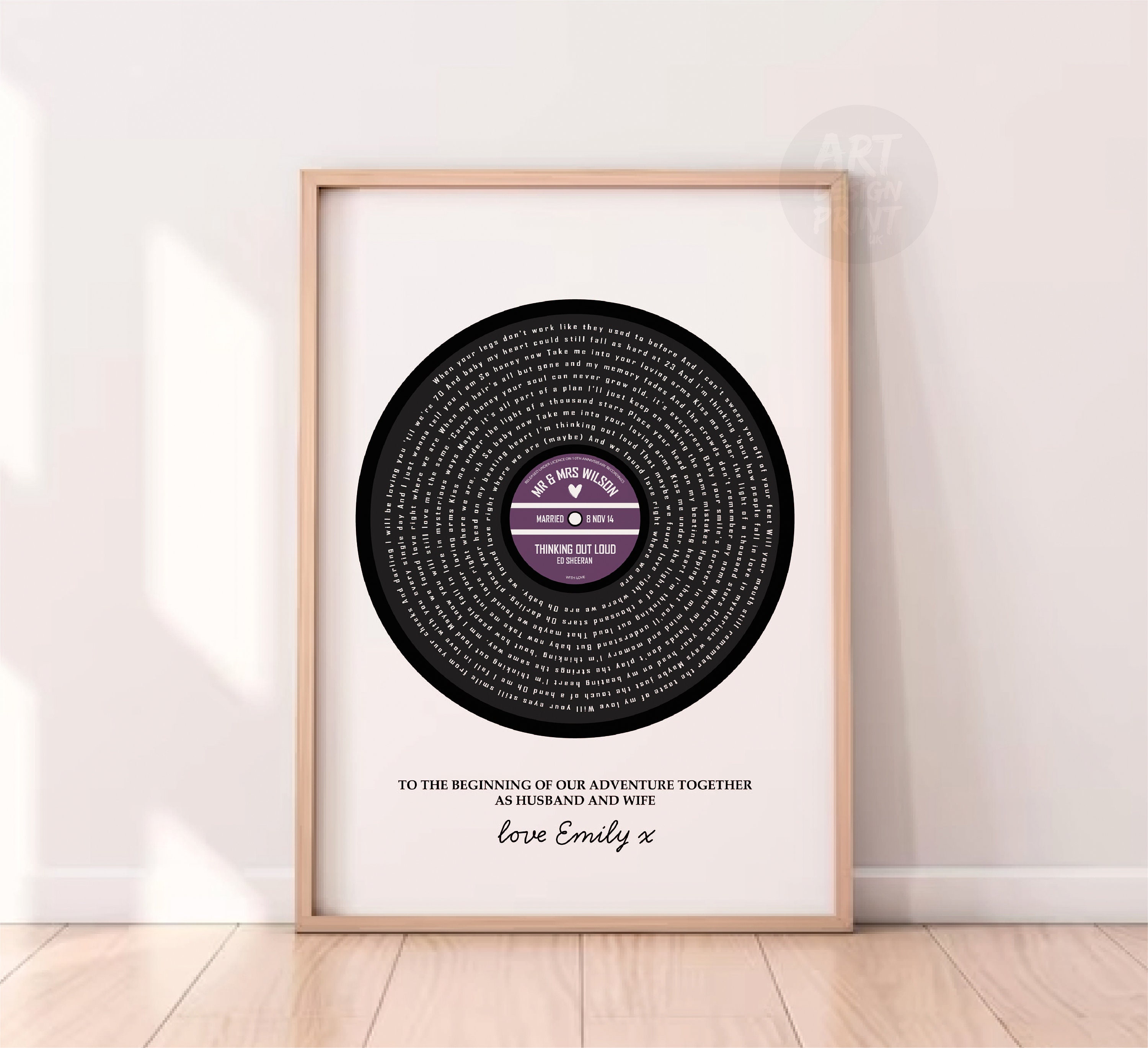 Digital Personalised Song Lyrics Print in a Vinyl Record Label Style ...