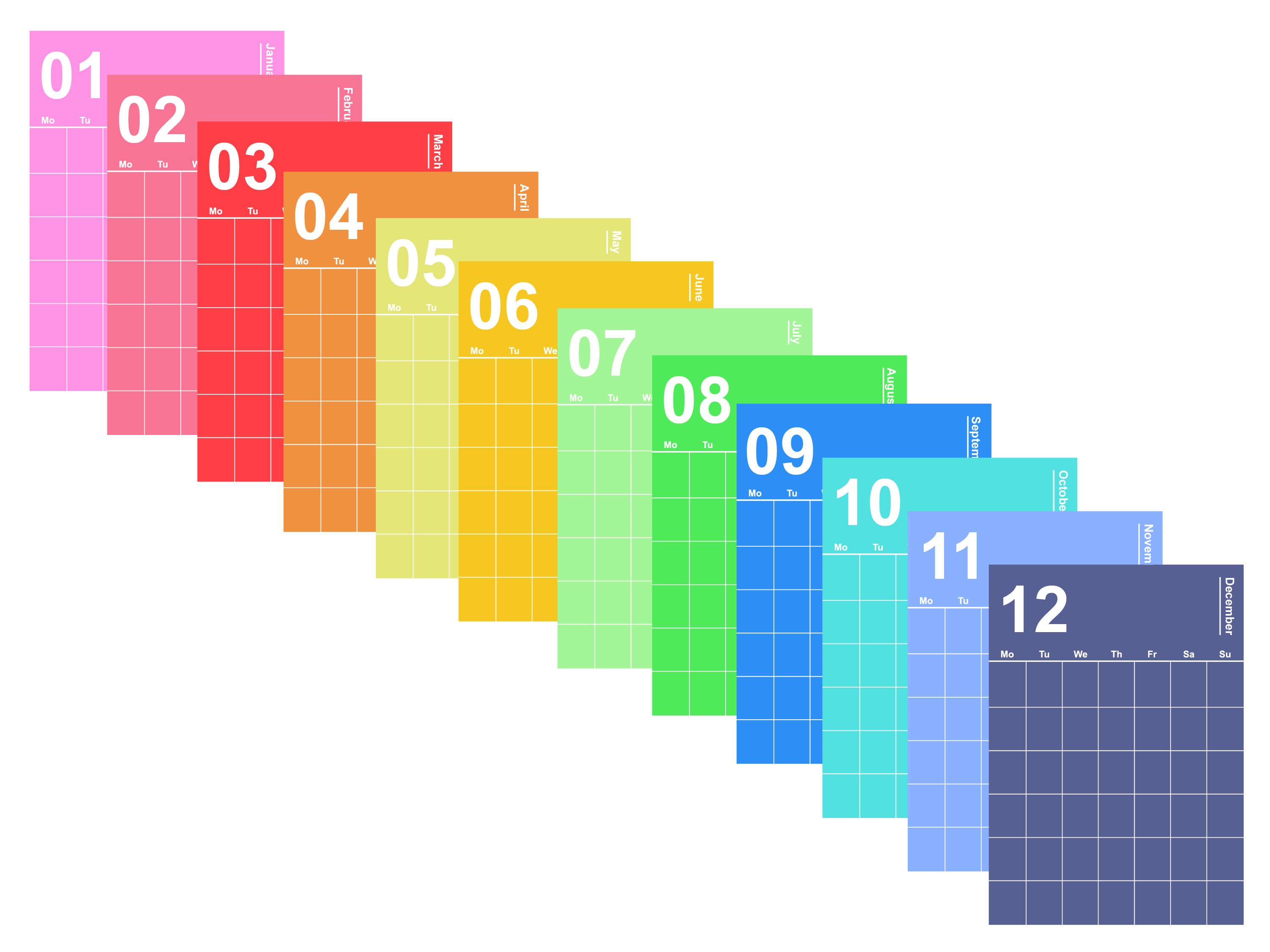 Multi Colour Printable Calendar Colorful Calendar Template Calendar ...