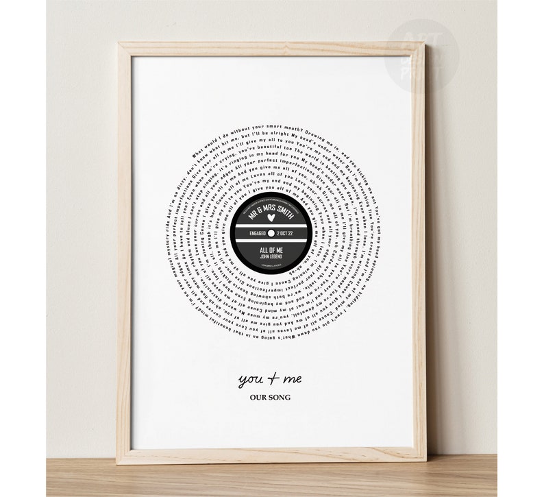 Digital Personalised Song Lyrics Print in a Vinyl Record Label Style ...