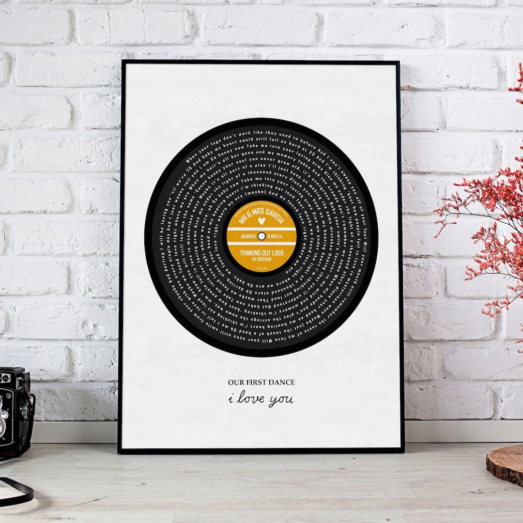 Digital Personalised Song Lyrics Print in a Vinyl Record Label Style ...