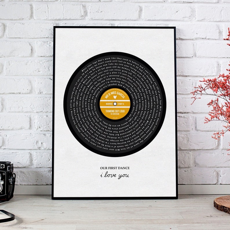 Digital Personalised Song Lyrics Print in a Vinyl Record Label Style ...