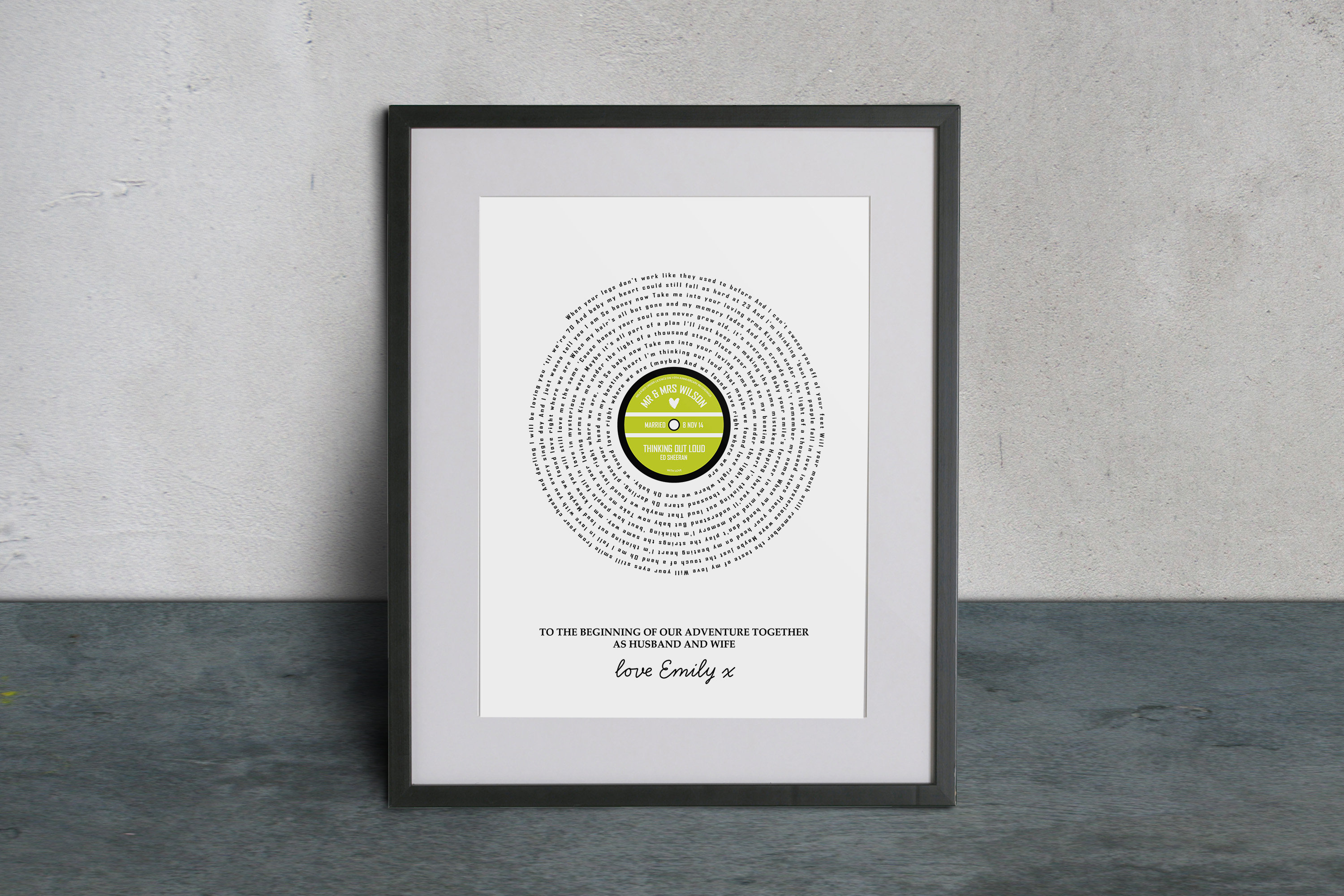 Digital Personalised Song Lyrics Print in a Vinyl Record Label Style ...