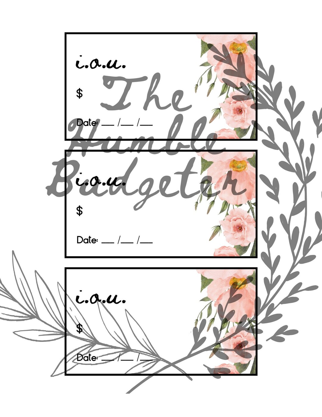IOU Floral Cards - PDF Printable - Etsy