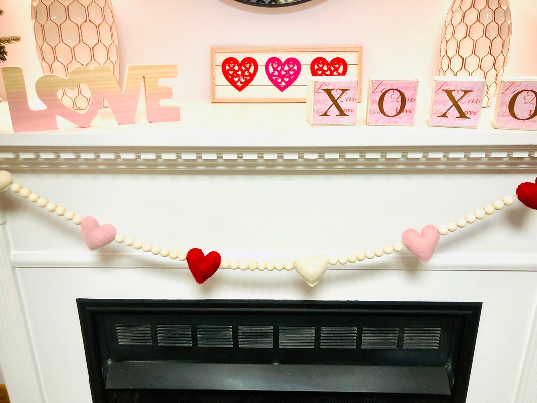 Valentine's Day Garland, Valentines Heart Garland, Valentine's Day Felt ...