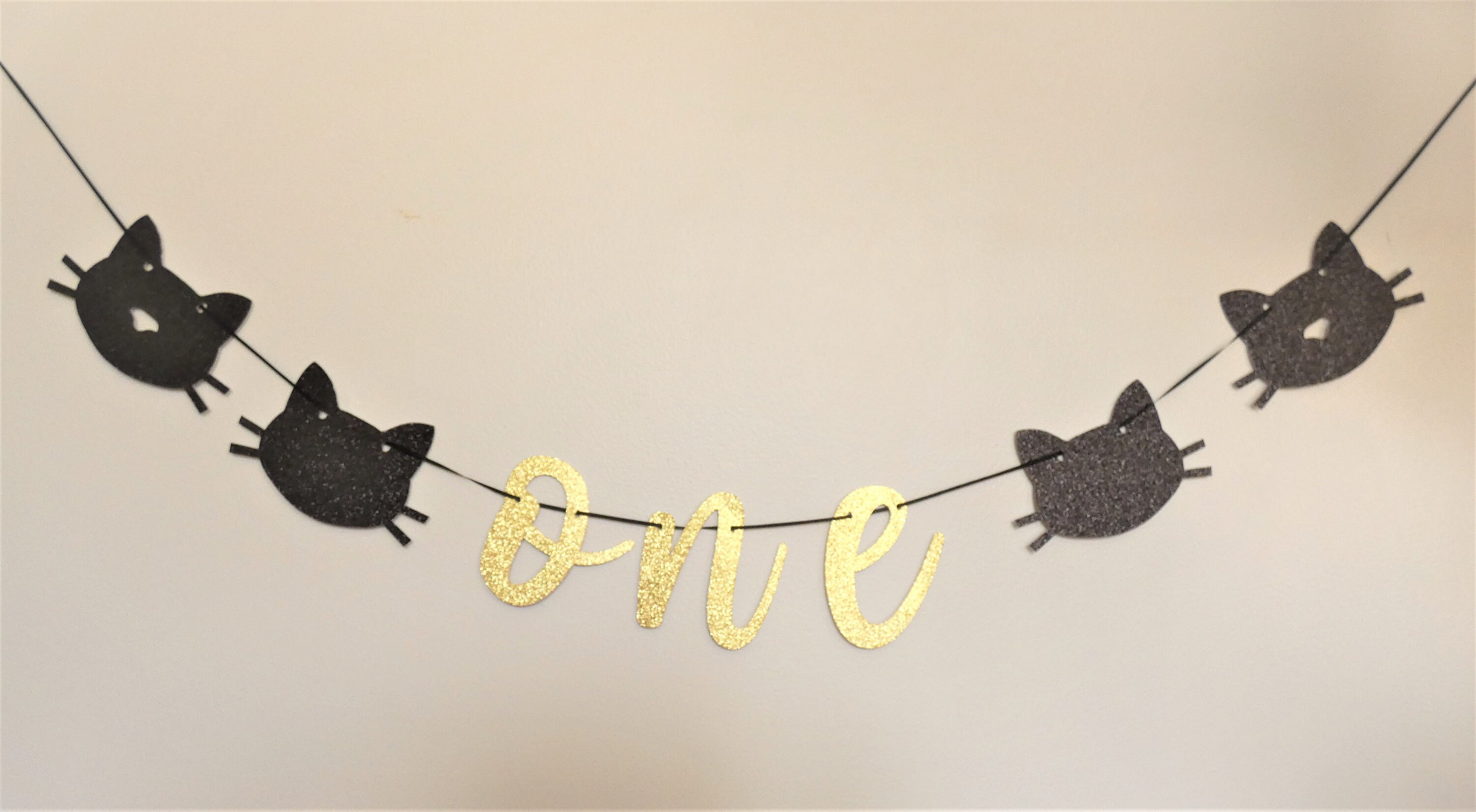 Cat Banner/kitty Bday Party/glitter Cat Banner/kitty Themed Party Decor ...