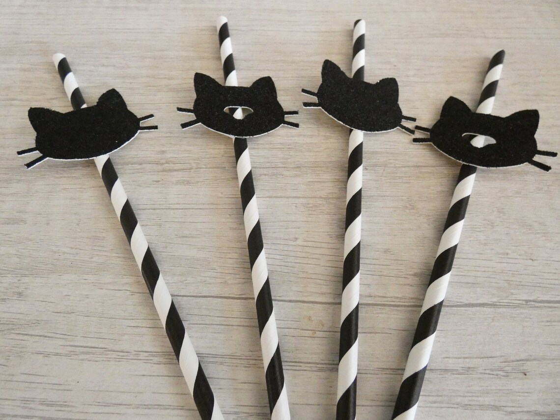 Cat Straws/black Cat Straws/kitty Party/kitty Birthday - Etsy