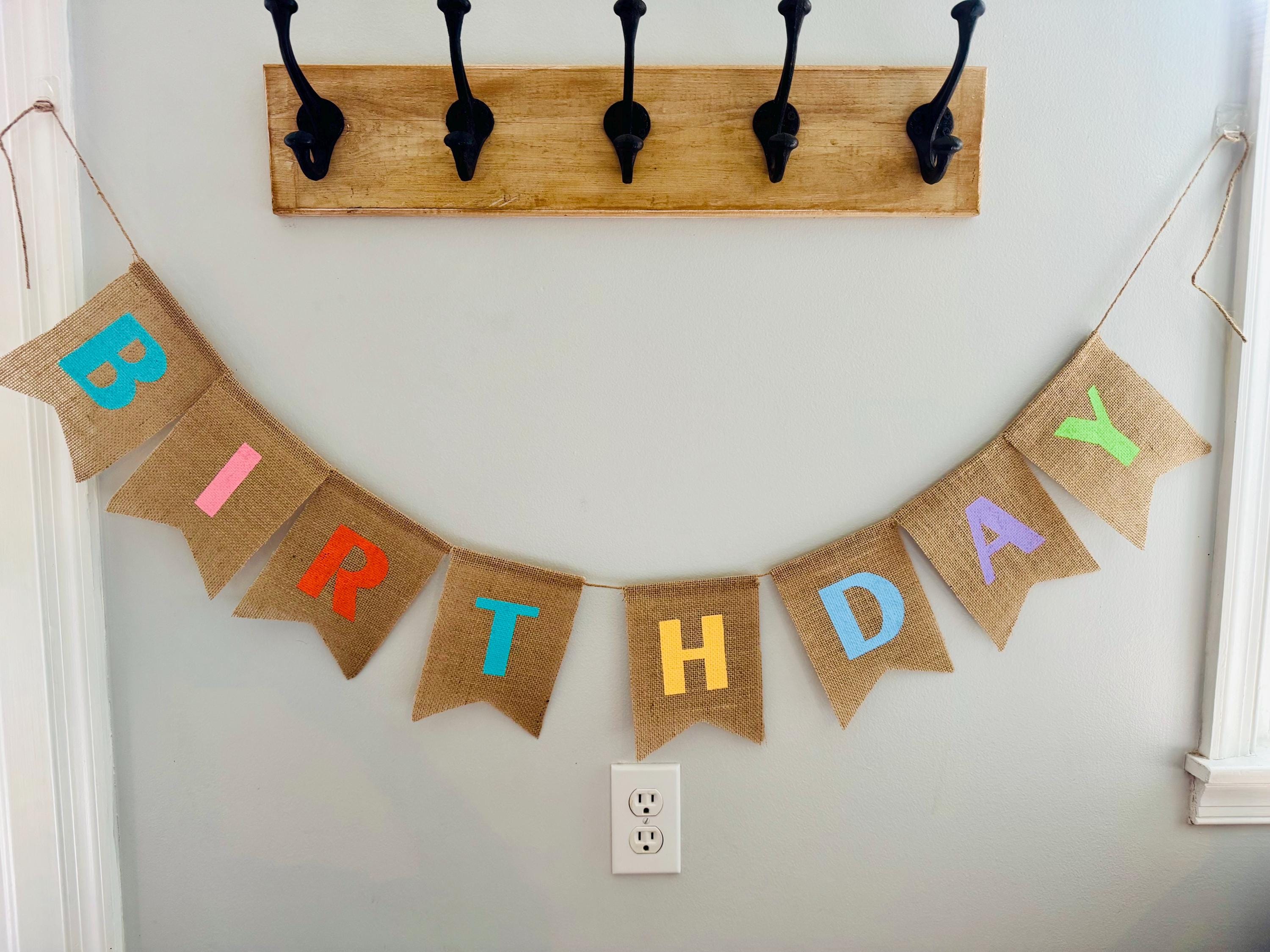 Happy Birthday Burlap Banner, Happy Birthday Pastel Colors, Rainbow 1st ...