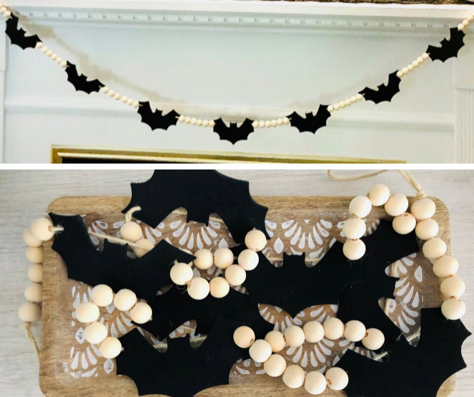 Bat Garland/felt Bat Decoration/wood Bead Garland/mantel Decor ...
