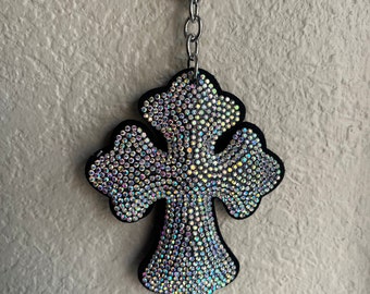 Rhinestone Cross Keychain, Bling Bag Charm - Etsy