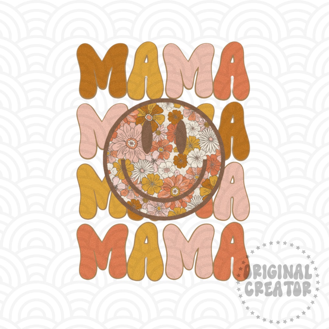 Mama Retro Smile Face PNG Floral Boho Sublimation Design, Digital ...
