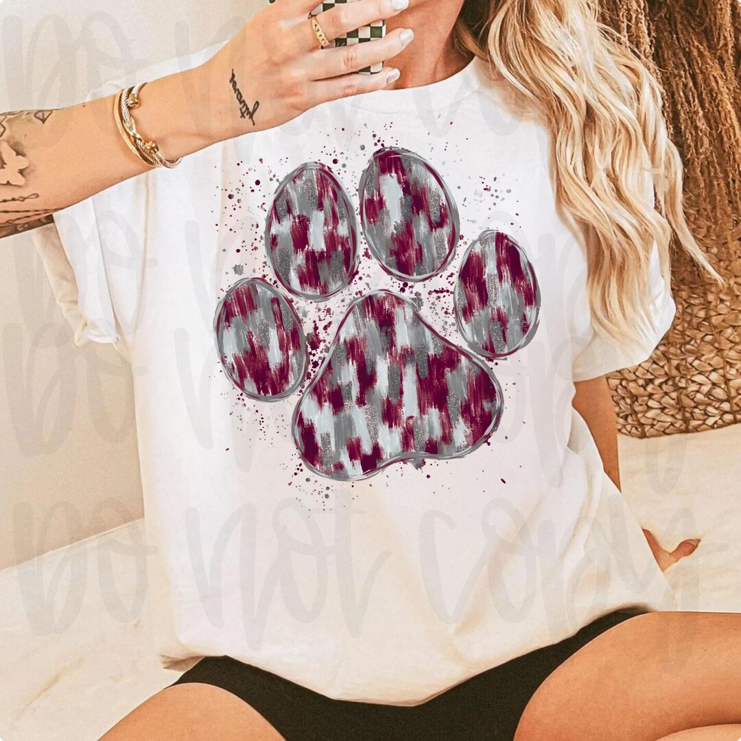 Maroon & Gray Paw Print PNG: Mascot Digital Design (instant Download ...