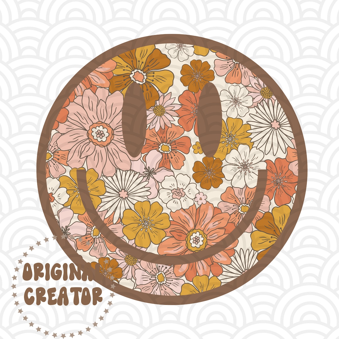 Retro Floral Preppy Smile Face PNG, Happy Face, Groovy Shirt ...