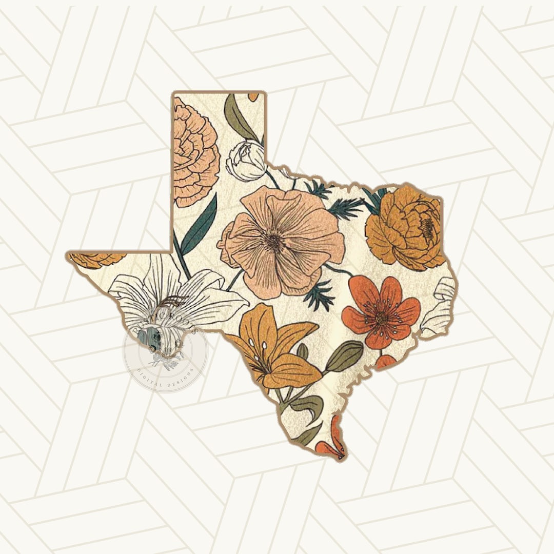 Texas Boho Floral PNG, Western PNG, Custom State, Hometown, Sublimation ...