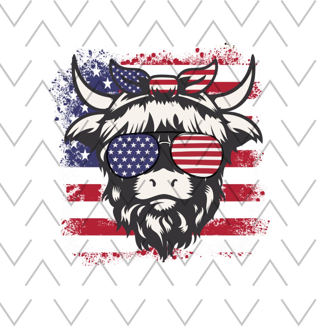 Western 4th of July Cow Highland Cow USA Flag PNG Usa - Etsy