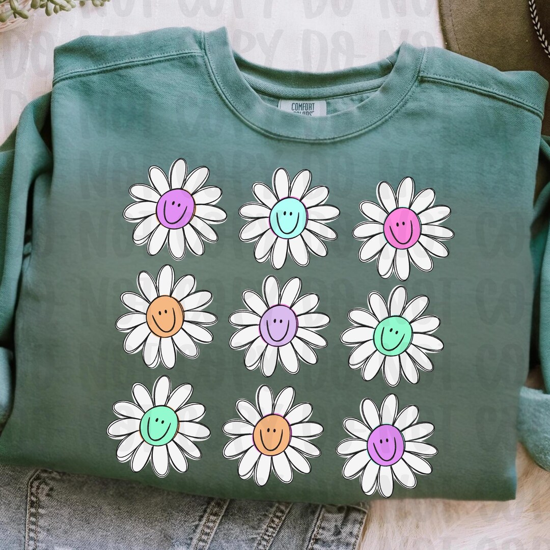 Happy Smiling Faces Png, Preppy Daisy Digital Design Cute Positivity ...