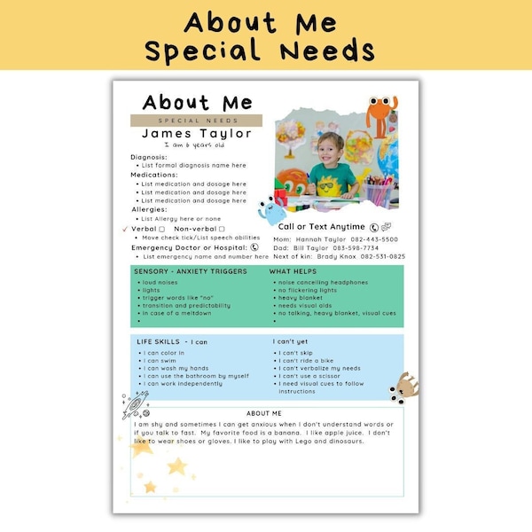 Autism All About Me Template School - Etsy