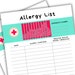 ALLERGY LIST, Daycare, Pre-school, Classroom Allergy List, Printable ...