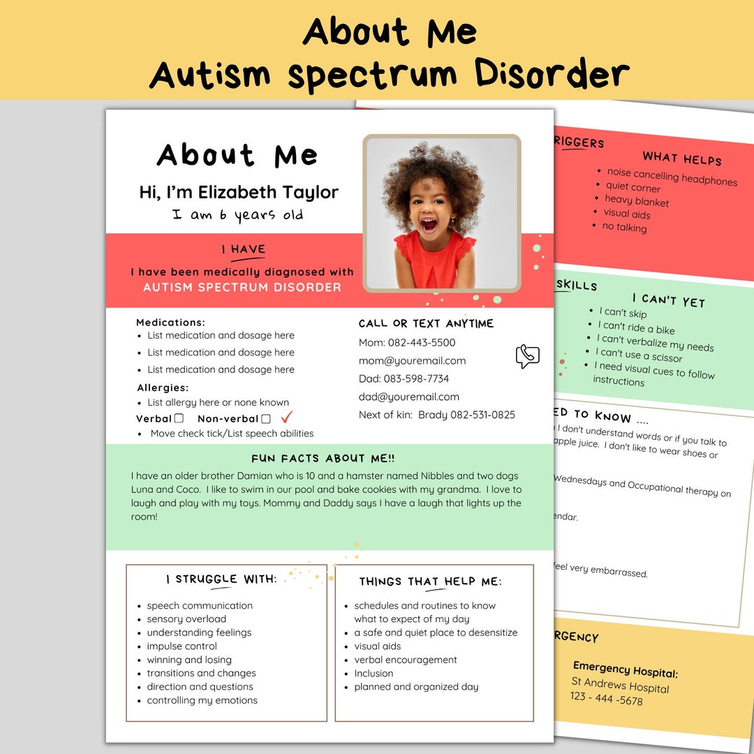 Autism SPECIAL NEEDS Page, Back to School, ADHD, Disability, Editable ...