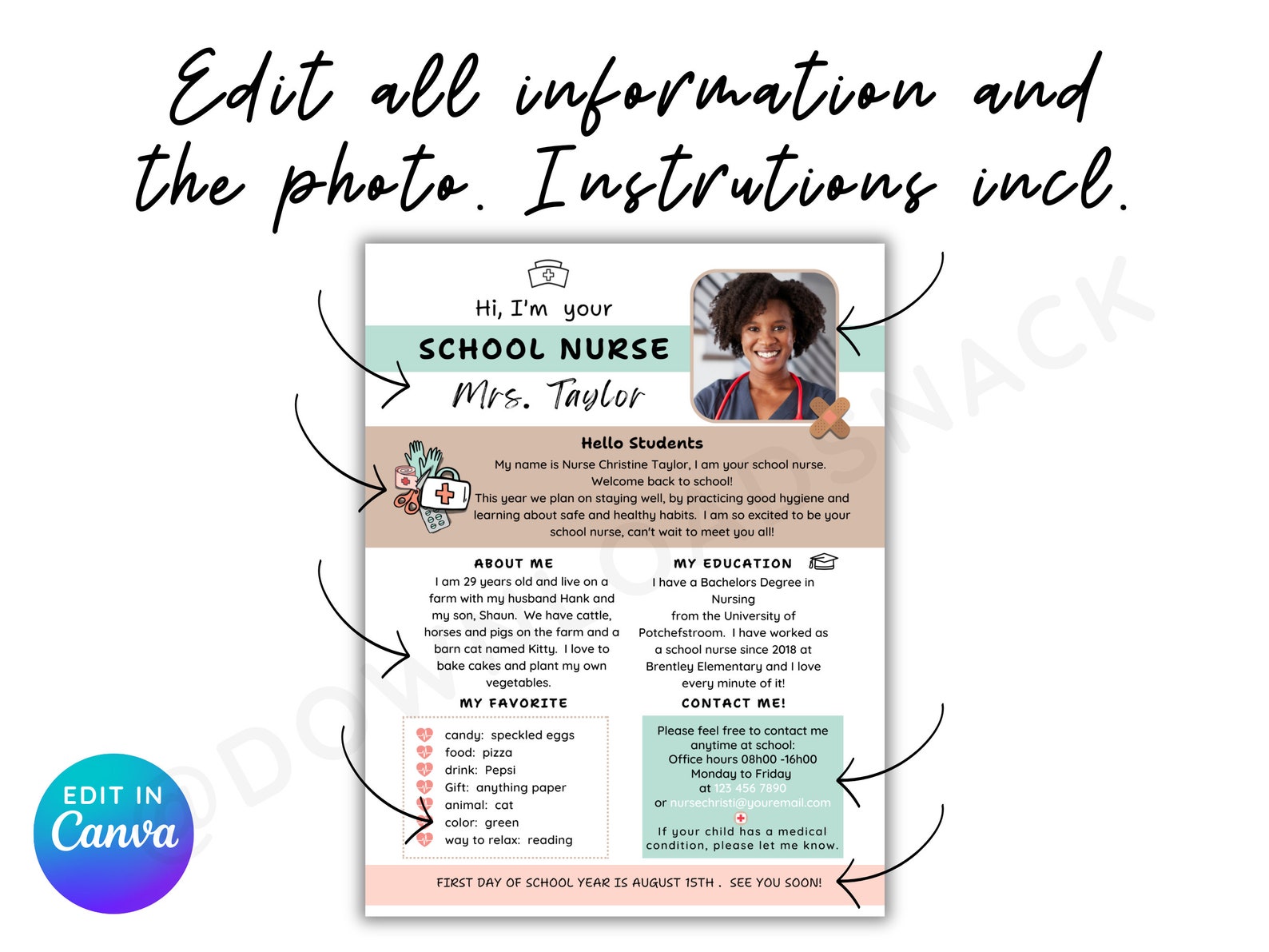 Meet the School Nurse Letter Printable Back to School Note Editable ...