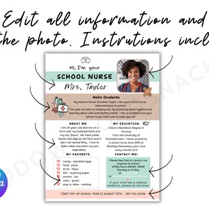 Meet the School Nurse Letter Printable Back to School Note Editable ...