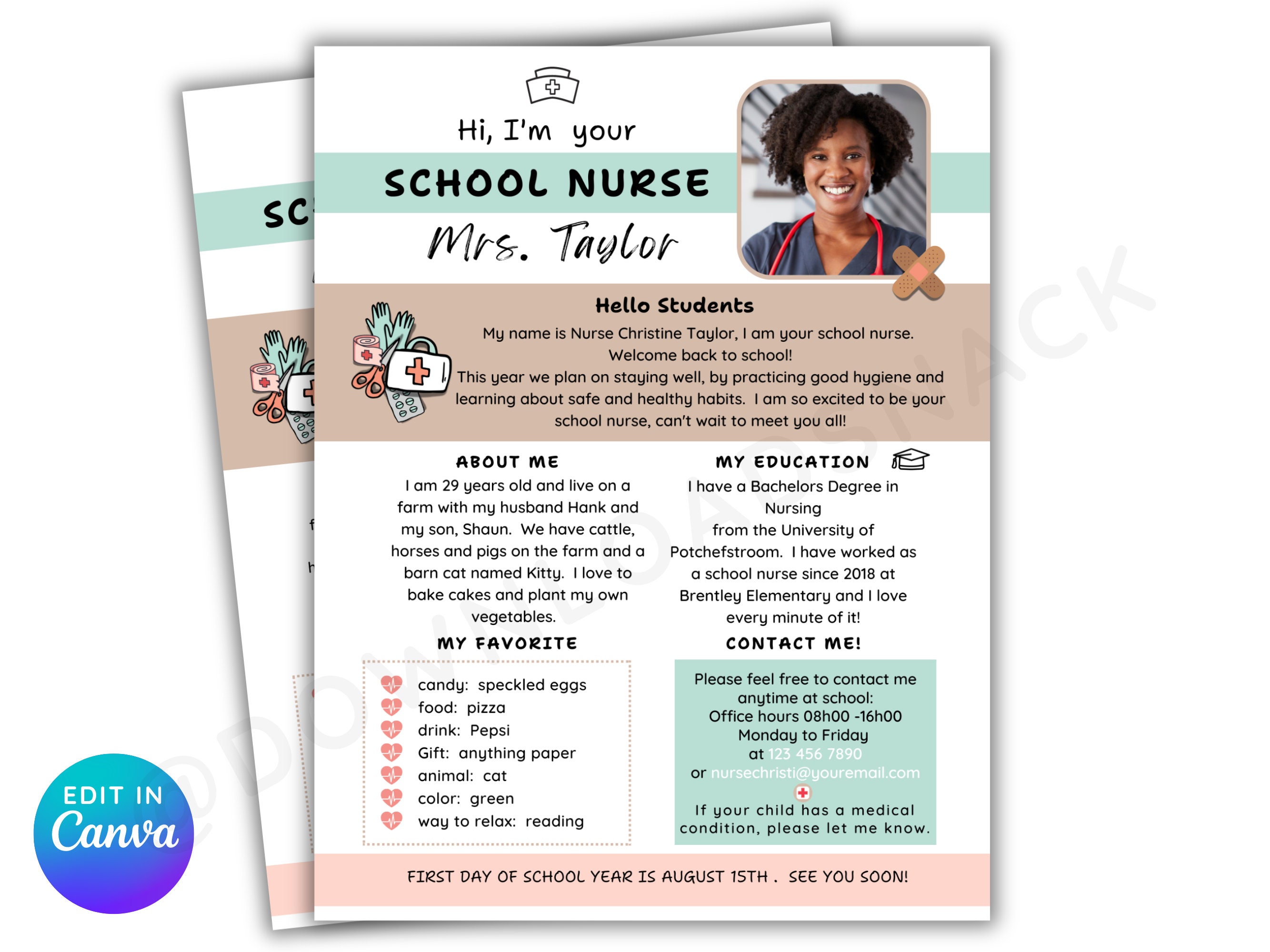 Meet the School Nurse Letter Printable Back to School Note Editable ...