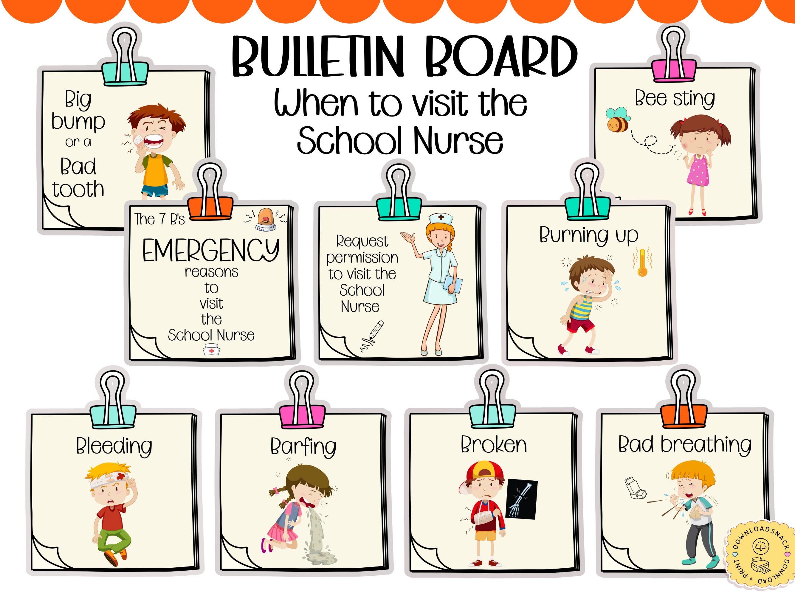 NURSE Bulletin Board, When to Visit the Nurse, School Nurse Door ...