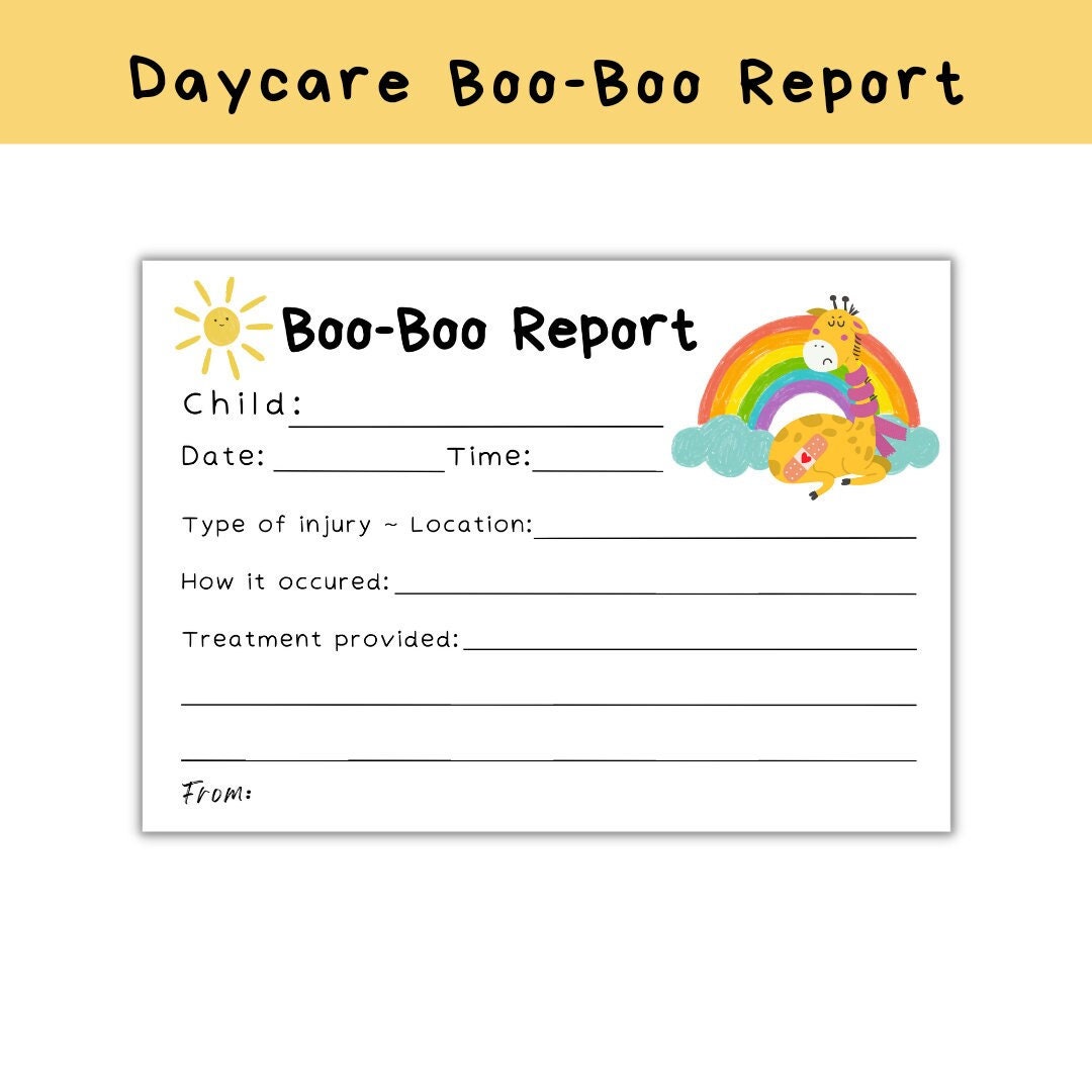 Daycare Boo Boo Report, Incident Report, Ouch Report for Childcare ...
