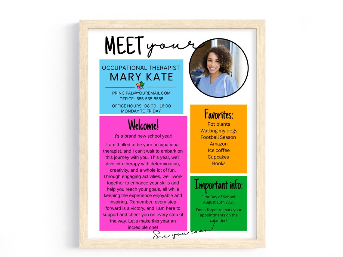 Meet the School Occupational Therapist Letter Printable Back to School ...