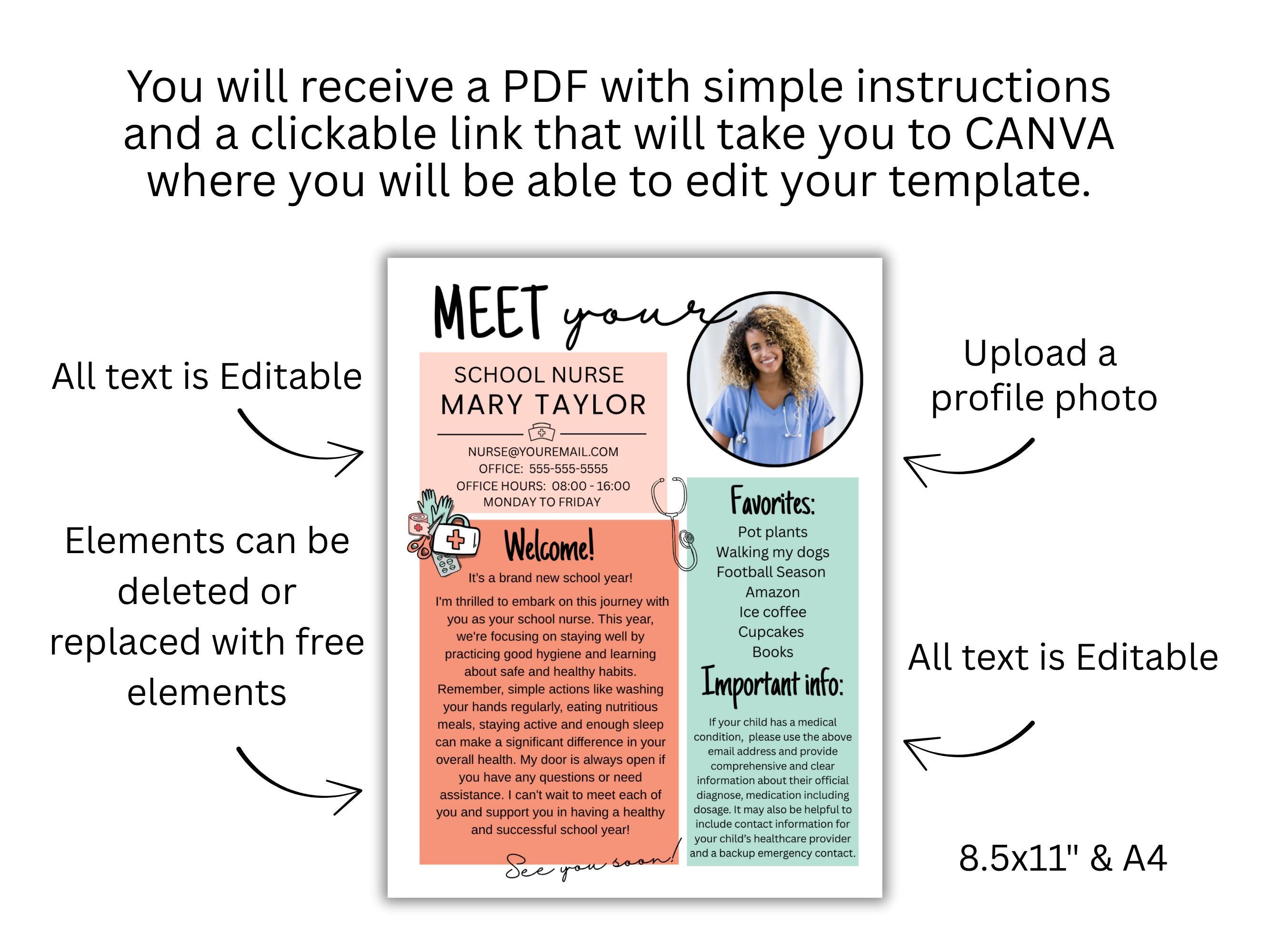 Meet the School Nurse Letter Printable Back to School Note Editable ...