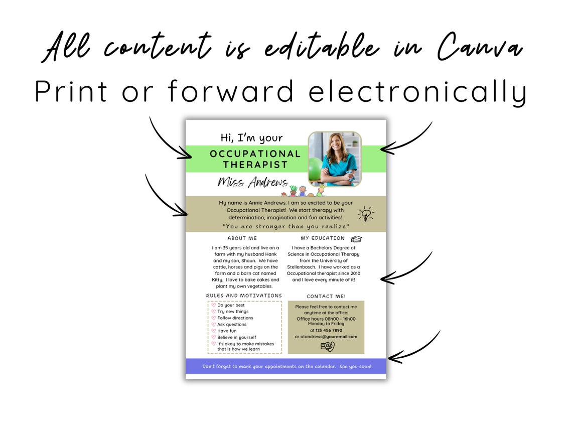 Meet the School Occupational Therapist Letter Printable Back to School ...