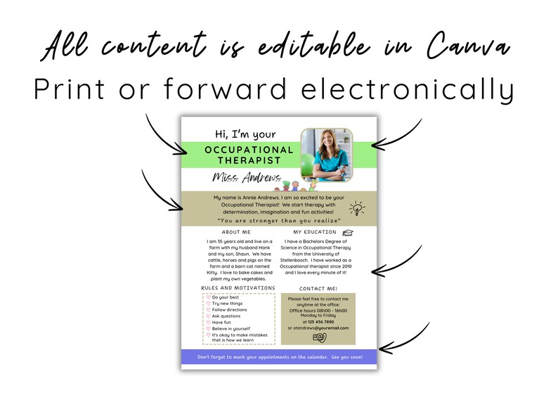 Meet the School Occupational Therapist Letter Printable Back to School ...