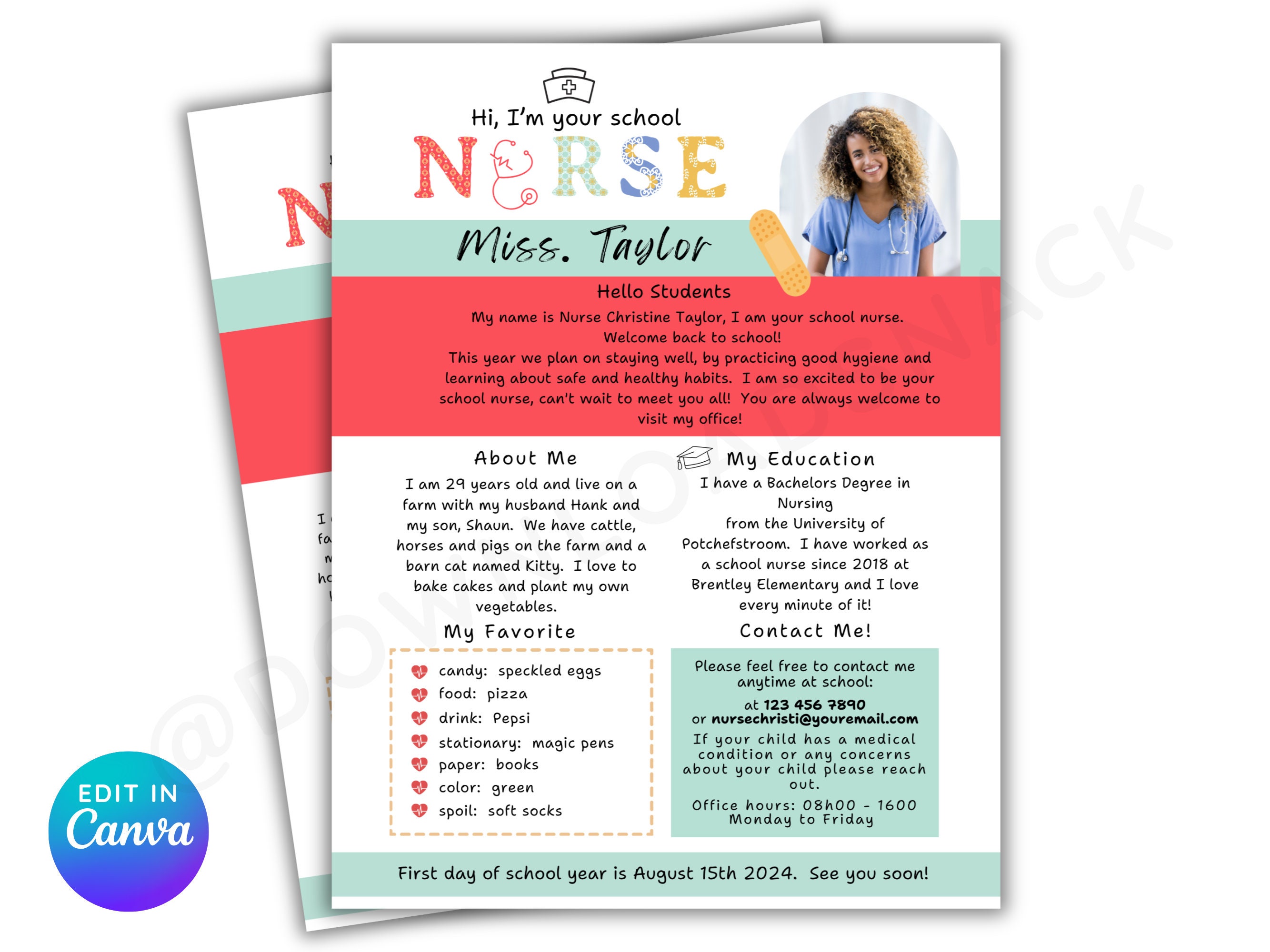 Meet the School Nurse Letter Printable Back to School Note Editable ...