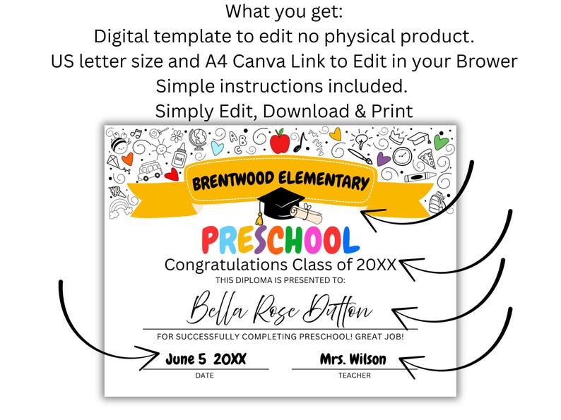 Editable Preschool Graduation Certificate, Last Day of Kindergarten ...