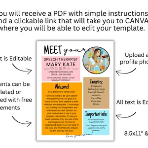 Meet the Speech Language Therapist SLP Letter, Printable Back to School ...